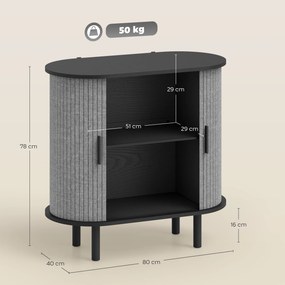 HOMCOM bufet do obývacího pokoje, ovální úložný nábytek se 2 posuvnými dveřmi a 2 přihrádkami, 80 x 40 x 78 cm, šedý