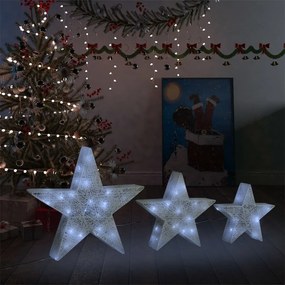 329774 vidaXL Vánoční LED hvězdy 3 ks bílá síťovina dovnitř i ven