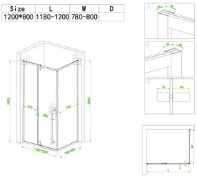 BPS-koupelny Obdélníkový sprchový kout HYD-OK12CS 120x80 černá/transparent - bez vaničky