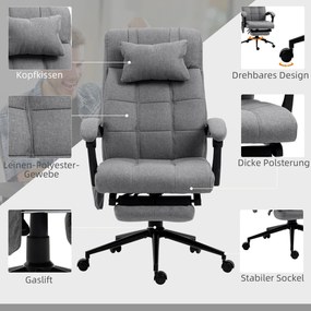 Kancelářská židle Vinsetto s masážní funkcí ergonomická výškově nastavitelná s bederním vyhříváním podnožka podhlavník polyester šedá 66x76x112-120cm…