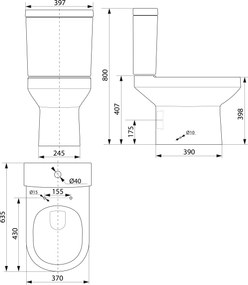 Aqualine Aqualine, VERMET WC kombi mísa, spodní/zadní odpad, bílá, VR038