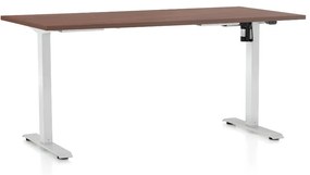 Výškově nastavitelný stůl OfficeTech A, 160 x 80 cm, bílá podnož, ořech