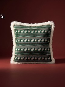 Sinsay - Žakárový povlak na polštář s vánočním motivem a kožešinou - zelená