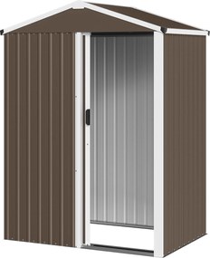 Outsunny kovová zahradní kůlna — 1,18 m² (136 × 87 × 179 cm), posuvné dveře, šikmá střecha, včetně rukavic, hnědá | Aosom