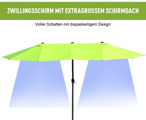Zahradní slunečník Outsunny 460 x 270 cm oválný s ruční klikou, dvojitý slunečník v zelené barvě na terasu a zahradu | Aosom.de