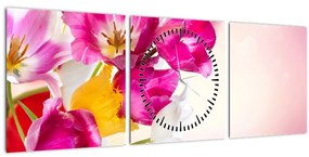 Obraz tulipánů (s hodinami) (90x30 cm)