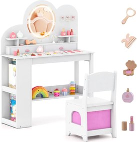 Costway Dětský toaletní stolek s osvětlením Sada toaletního a židlí Princess s 2