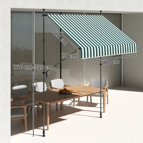 Outsunny Sluneční Markýza 2x1,2 m s Výsuvným Ramem, Zahradní Sluneční Plachta s Hliníkovým Rámem a Polyesterem 180g/㎡, pro Zahradu, Balkon a Terasu, …