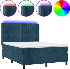 Box spring postel s matrací a LED tmavě modrá 140x200 cm samet 3139689