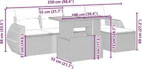 6dílná zahradní sedací souprava s poduškami béžová polyratan 3275809