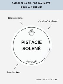 PISTÁCIE SOLENÉ – bílá samolepka na dózu, tučné písmo, 5 cm | DomaLEP