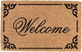 Hnědá kokosová rohožka s ornamenty Welcome - 75*45*1 cm