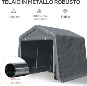 Outsunny Venkovní Motocyklová Garáž 2,4x2m, Garážový Stan pro Nářadí z Kovového a PE Materiálu, pro Motorky a Kola, Tmavě Šedá