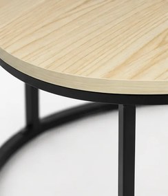 konferenční stolek, sada 2 ks, kulatý, dřevo/kov, průměr 40/60 cm, výška 37/45 cm, černá/borovice Dekorino BRAZER