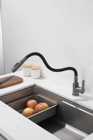 Gamma Flex 4000, stojánková dřezová baterie s flexibilním ramenem, 2-funkční výtok, černá-grafitová, GMA-BFX-4000GM