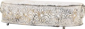 Krémový antik dekorační kovový podnos / svícen Lace - 17*9,5 cm