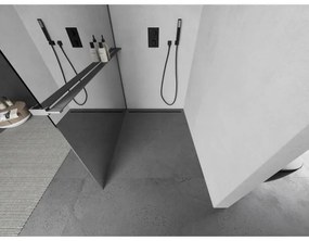 Mexen Kioto+ L, sprchová zástěna Walk-In s poličkou a věšákem 120 x 200 cm, 8mm sklo vzor zrcadlo, grafitový profil, 800-120-123-95-50