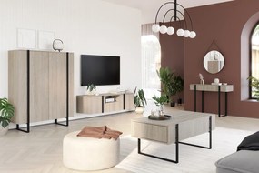 Závěsný TV stolek Verica 150 cm s výklenkem - dub piškotový / černé úchytky