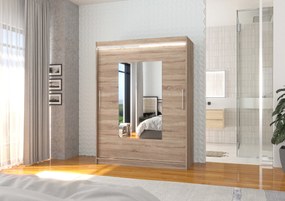 ADRK Furniture Posuvná skříň se zrcadlem a LED osvětlením DORRIGO 150 ADRK-SW-DOR-T-150+L