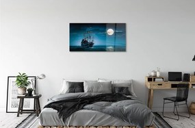 Obraz na skle Sea city měsíc loď 120x60 cm