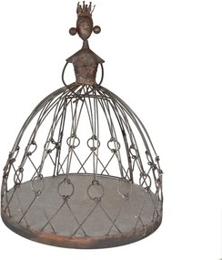 Hnědý antik kovový držák na květiny se zámeckou paní - Ø 44*57 cm