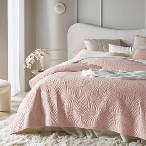 Room99 Přehoz na postel Feel Listy Jednobarevný Prošívaný Barva: Světle růžová, Velikost: 240 x 260 cm