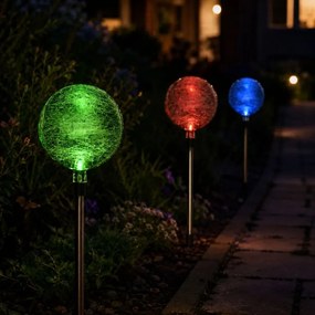 Sada 3 solárních zahradních zápichů s LED koulí, 80 cm