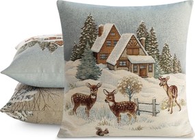 VÁNOČNÍ GOBELÍNOVÝ DEKORAČNÍ POVLAK NA POLŠTÁŘ SNOWY WISHES 45X45 CM VZOROVANÝ