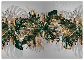 Skleněný obraz - Zlato-zelené tropické listy (70x50 cm)