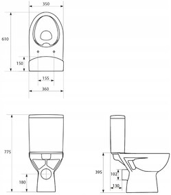 Cersanit Parva CleanOn, kombi wc se splachováním 3/5l bez toaletního sedátka, bílá, K27-062
