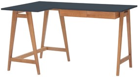 Tmavě šedý lakovaný rohový pracovní stůl RAGABA LUKA 135 x 85 cm s dubovou podnoží, levý