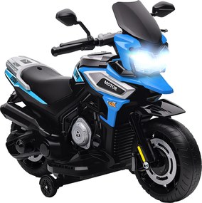 AIYAPLAY elektrická dětská motorka s pomocnými kolečky, zpětnými zrcátky a opěrkami nohou, z PP a kovu, 85,5x44,5x56 cm, modrá