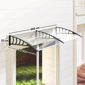 Zastřešení Outsunny 200x96x27 cm pro vnější dveře a okna na ochranu proti slunci a dešti s průhlednou podporou z polykarbonátu