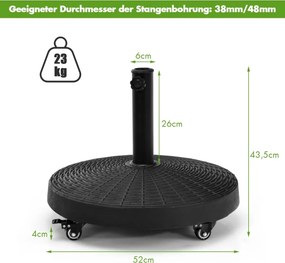Costway 23 kg stojan na slunečník s kolečky Φ52 cm stojan na deštníky kulatý