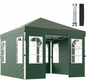 Outsunny skládací altán 3x3 m Pop-up s UPF50+ 4 odnímatelné boční díly nastavitelné výšky a cestovní taška zelená