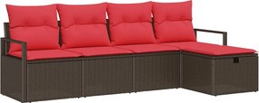 Set pohovek 5 ks Hnědá a červená polyratan 3359163
