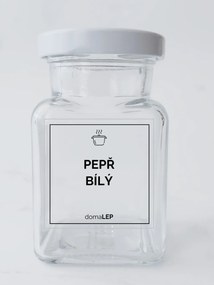 Samolepka na kořenky PEPŘ BÍLÝ průhledná 5 × 5 cm tučné písmo
