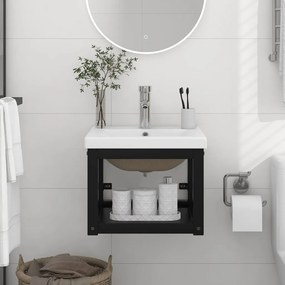 Koupelnový rám s vestavěným umyvadlem černý železo,  3101382