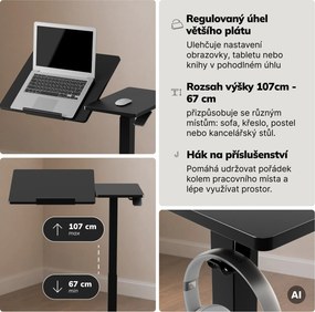 Stolek pod notebook nastavitelný, mobilní, multifunkční, černý: BILL