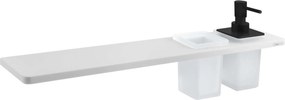 Sapho Abeline - Polička s dávkovačem a sklenkami, délka 50 cm, matná bílá/černá AE502-0101-03