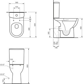 Sapho Sapho, SANIVEX kombi WC, zbylé sezení, Rimless, spodní/zadní odpad, bílá, PC108WR