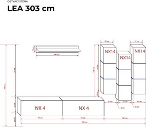 Ral Obývací stěna LEA, 303 cm - Bílý lesk
