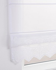 Římská roleta voálová Modena barva bílá látka poloprůhledná, pletený vzor, vzorované