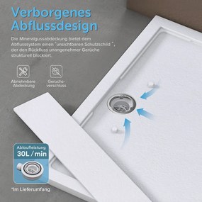 Sprchová vanička z litého mramoru DOPORRO BLICK 100-160cm WHITE Velikost: 140x90x3