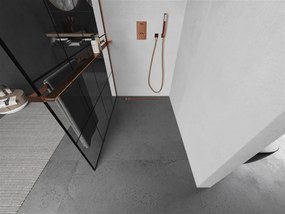 Mexen Kioto+, sprchová zástěna s poličkou a držákem na ručníky 130 x 200 cm, 8mm čiré sklo vzor černý, profil růžové zlato, 800-130-121-60-7