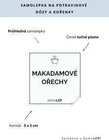 MAKADAMOVÉ OŘECHY – průhledná samolepka na dózu, tučné písmo, 5 x 5 cm | DomaLEP