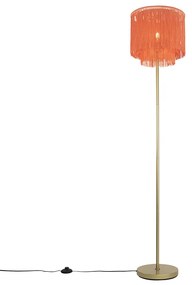 Orientální stojací lampa zlatožluté odstín s třásněmi - Franxa