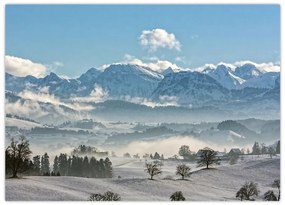 Skleněný obraz zasněžených hor (70x50 cm)