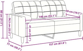 2místná pohovka s polštáři světle šedá 140 cm samet 3278219