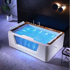 Terra Hydromasážní vířivá vana Zefir 934 192x131 s ohřevem vody, bílá/teakové dřevo